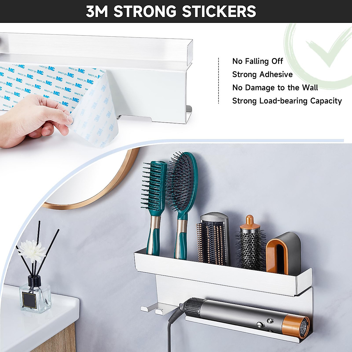 Storage Hair Dryer Holder for Curling Iron Wands Accessories, Hair Straightener Holder, Wall Mount Hair Tool Organizer for Styler Attachments,Stainless Steel Curling Iron Holder Organizer for Bathroom