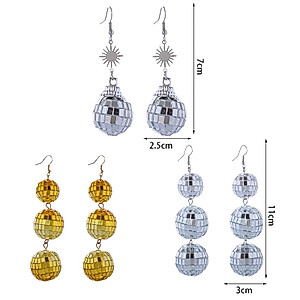 Disco Ball Earrings 60's 70's Silver Mirror Disco Ball Sunflower Pendant Ball Earrings Masquerade Costume Halloween Accessories-B