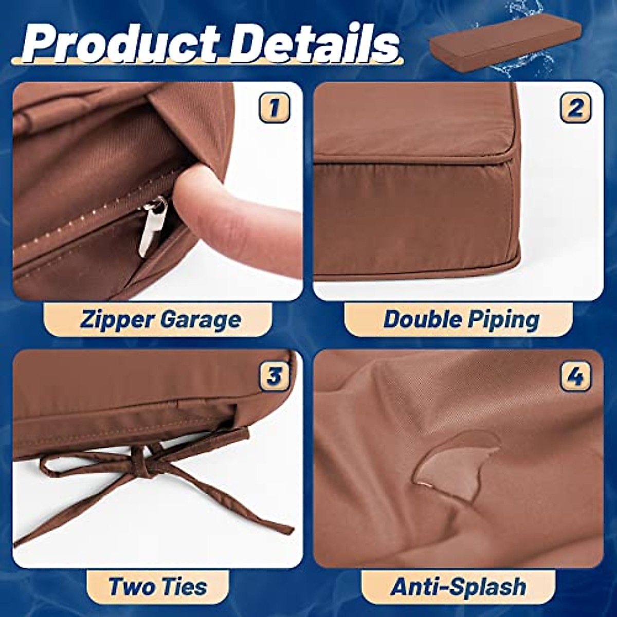 sutailocus Bench Cushion Double Piping Outdoor Bench Cushion,Custom Bench Cushions for Indoor/Outdoor Furniture, for Window/Piano/Porch Swing/Dining/Kitchen Bench (30x14x3, Brown)