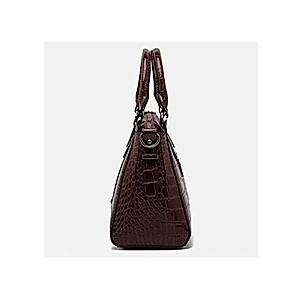 GJGJTER Women Patent Leather Bucket Bag Embossed Shoulder Handbag Crossbody Purse-Dark Brown