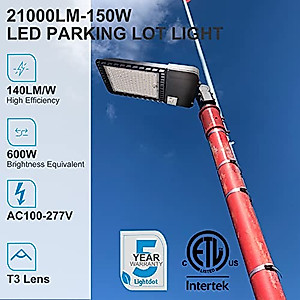 150W Parking Lot Lights 21000Lm (Eqv 600W HM/HPS) Daylight LED Parking Lot Lights with Photocell, ETL LED Pole Light IP65 Waterproof with SlipFitter Mount Energy Saving 1100KW*2/Y(5Hrs/Day)-2Pack