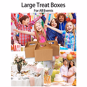 Happyhiram 30 CT 9x6x6 Large Box Lunch Boxes Cardboard Paper with Handles Kraft Brown, Gable Gift Boxes Party Favor Boxes Barn Style Carry Out Box Recyclable Packaging Boxes for Food Cookies Baby Shower Bridal Shower Wedding Birthday
