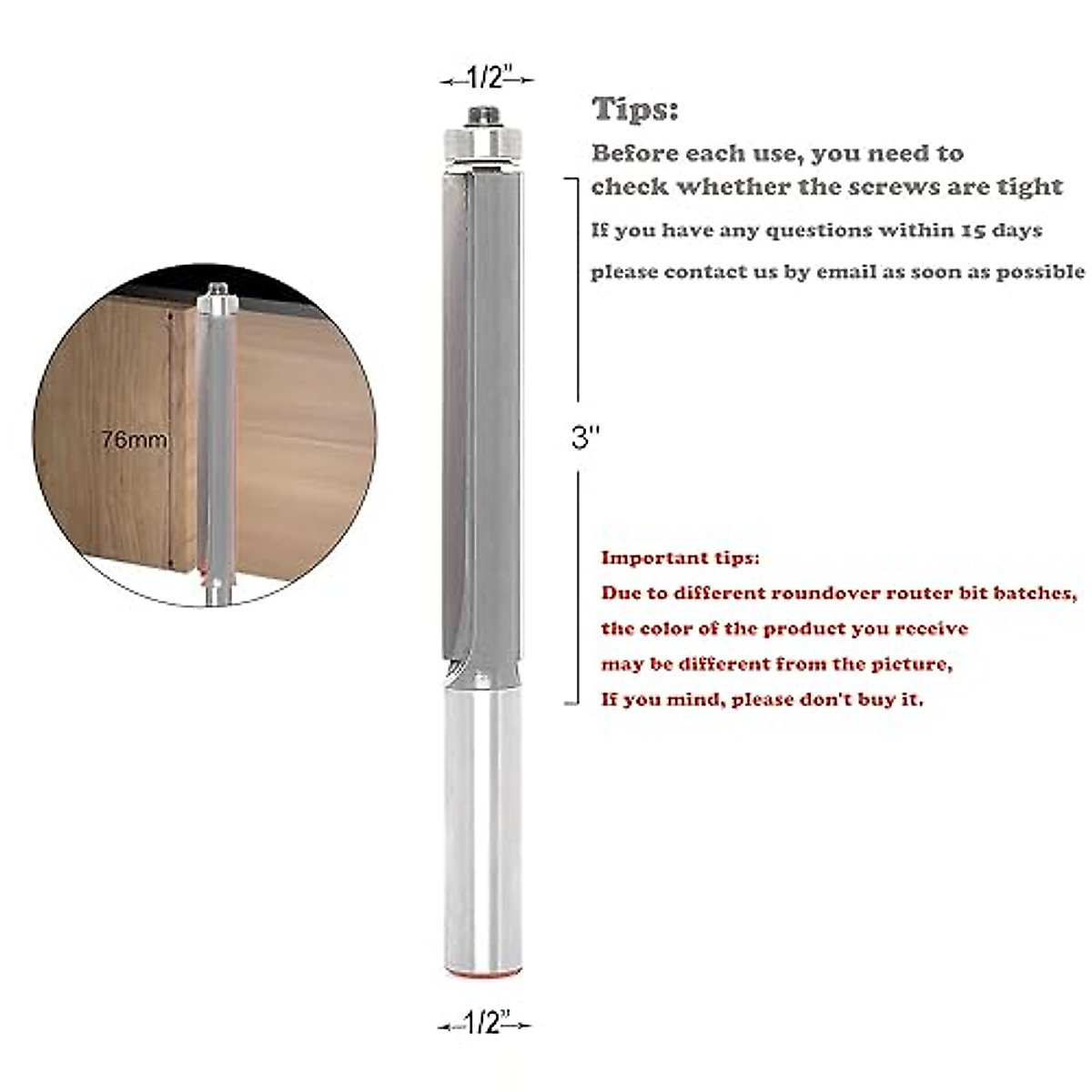 Flush Trim Router Bit 1/2 Shank by Sinoprotools, Extra Long Flush Trim Bit Cutting Length 3", Carbide Top Bearing Router Bit, Trim Router Bits, Flush Cut Router Bit, for Woodworking