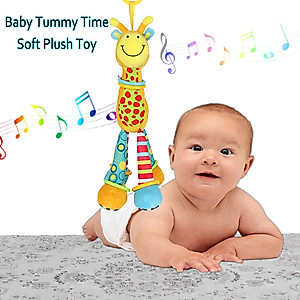 KAKIBLIN Baby Car Seat Toy, Baby Stroller Toys, Soft Hanging Rattle Baby Toy Teething Stuffed Toy, Animal Plush Wind Chime with Teether and C-Clip Ring for Infant(Yellow)