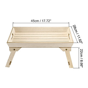 PATIKIL 45x28x22cm Breakfast Tray Table, Bed Trays with Folding Legs Portable Wooden Serving Platter Laptop Snack Desk for Eating, Brown