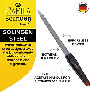 Camila Solingen CS19 8" Large Professional Sapphire Metal Nail File Pointed for Fingernail and Toenail Care. Double Sided Coarse Fine for Manicure / Pedicure. Made of Stainless Steel, Solingen Germany
