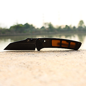 KANSEPT Main Street Pocket Folding Knives EDC Axis Lock Camping Knife 3.36'' Black TiCn Coated 154CM Blade Knife with Light Brown Acrylic Handle for Men Women Everyday Carry T1015V8