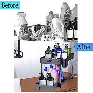 WAYLHECT Under Sink Organizer,2 Tier Under Bathroom Sink Organizers and Storage for Kitchen, Bathroom Black