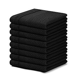 Homaxy 100% Cotton Dish Cloths, Pack of 8-12 x 12 Inches, Waffle Weave Super Soft and Absorbent Dish Towels Quick Drying Dishcloths, Black