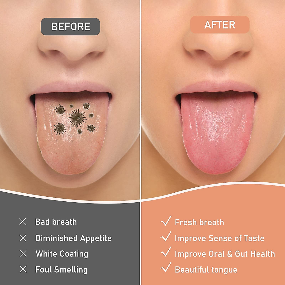 HLFLYG 4 Pack Tongue Scraper, Hygienic Seal-Pack, Professional Eliminate Bad Breath, Stainless Steel Tongue Scrapers, Effectively Improve Oral and Gut Health - Rose Gold & Silver