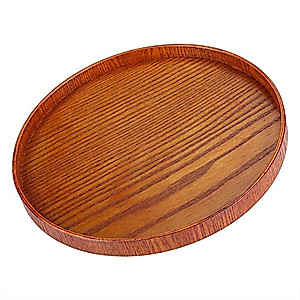Round Natural Wood Serving Tray Wooden Plate Platter Tea Food Dishes Water Drink for Countertop Kitchen Coffee Table Breakfast (27cm)