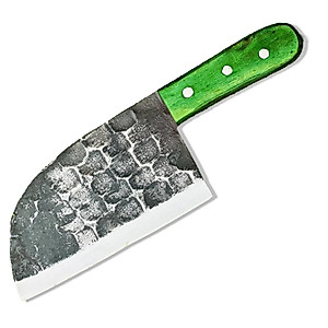 Hand-Forged Sebian Chef Knife, Carbon Steel Cooking Gadgets, Butcher Knife with Leather Cover, Full Tang Dollar Wood Handle, Viking Meat Cleaver, Outdoor Cooking Knife