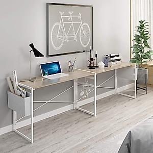 JSB Folding Computer Desk with Cloth Bag Hook, No-Assembly PC Desk Modern Small Work Table Laptop Writing Desk for Home Office (35.43” x 17.7” x 29.53”, White & Cloth Bag)