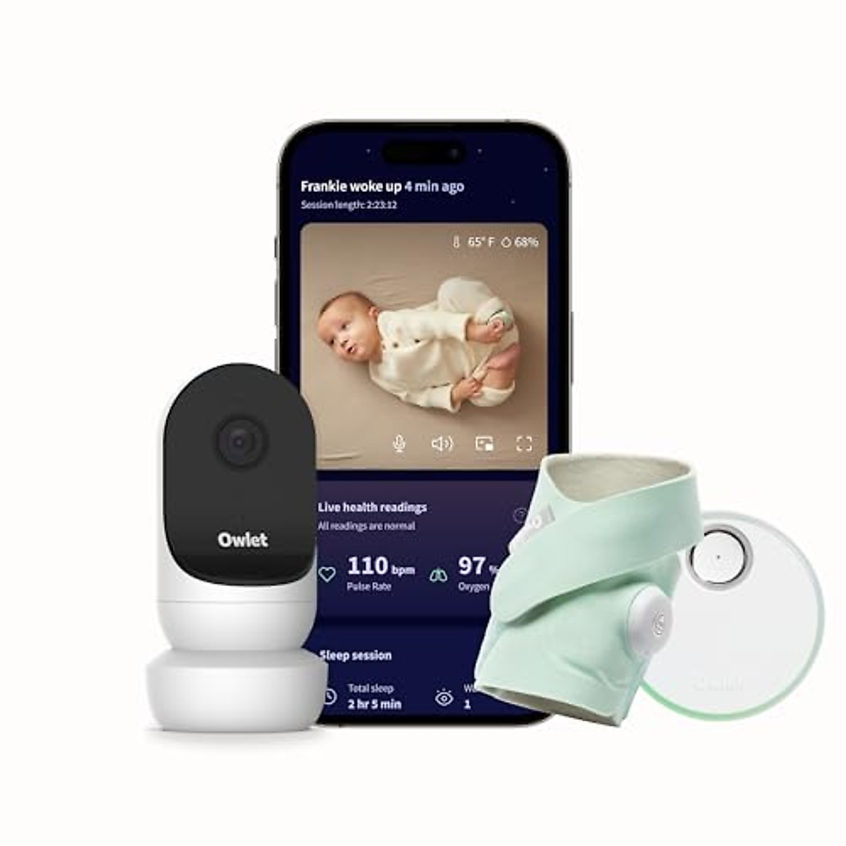 Owlet® Dream Duo 2 Smart Baby Monitor: FDA-Cleared Dream Sock® Plus Owlet Cam 2- Tracks & Notifies for Pulse Rate & Oxygen While Viewing Baby in 1080p HD WiFi Video - Mint