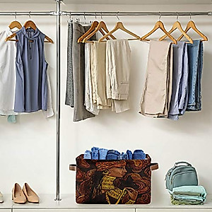 ALAZA Decorative Basket Rectangular Storage Bin, Mulatto Girl Portrait with Black Cat Organizer Basket with Leather Handles for Home Office