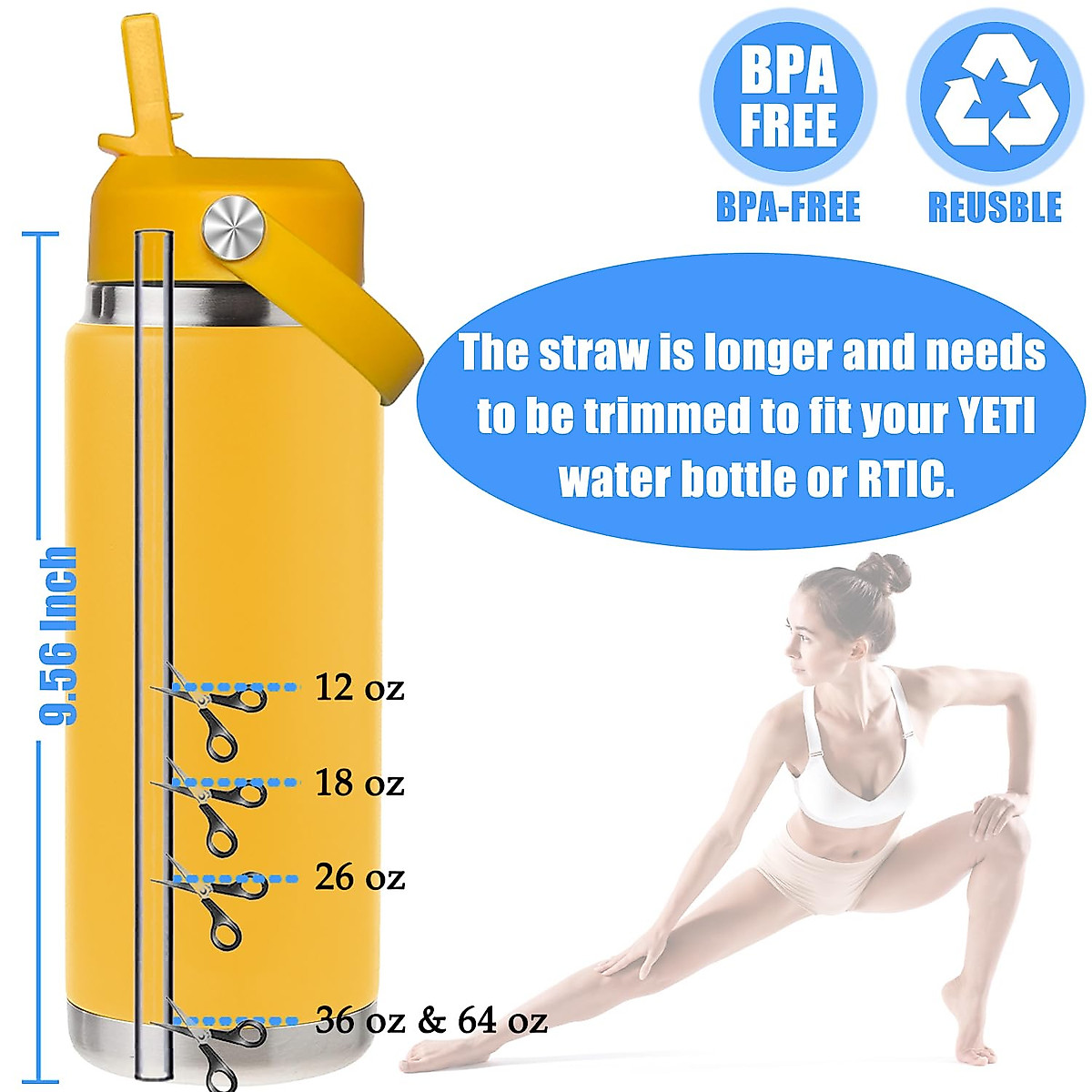 Straw Cap for YETI Replacement Lids - Alpine Yellow Straw Lid for YETI Rambler Jr 12 18 26 36 64 oz Bottle and RTIC Water Bottle Flexible Handle Top Accessories