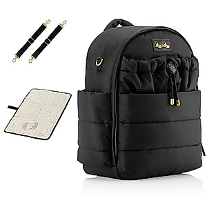 Itzy Ritzy Dream Diaper Bag Backpack - Compact Baby Backpack Diaper Bag with 14 Pockets, Changing Pad, Stroller Straps, Laptop Pocket & Comfortable Straps (Midnight Black)