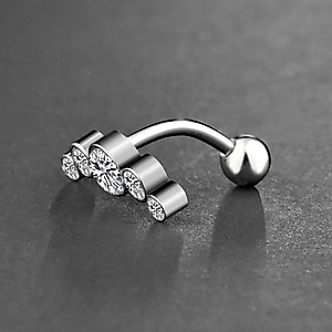 FLYUN Crystal Belly Button Ring for Women Girls Stainless Steel Curved Navel Barbell Bling Crystals Body Piercings Jewelry (14g 10mm, Curved-Silver)