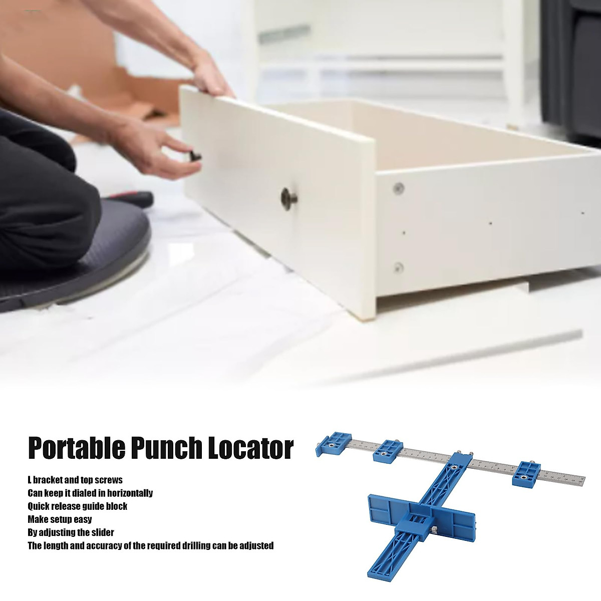 MISNODE Woodworking Hole Positioner Aluminum Alloy Cabinet Hardware Jig Drill Guide Hole Punch Locator Kit Punch Locator for Drawer Door Handle