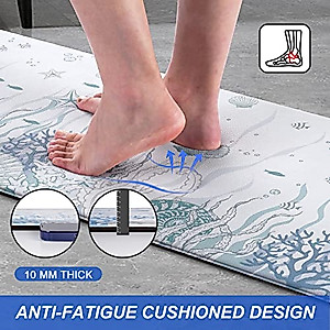 ASPMIZ Kitchen Mat Anti Fatigue 2 Piece, Beach Kitchen Rugs for Floor, Cushioned Kitchen Runner Mat Non Skid Washable, Waterproof Memory Foam Comfort Mat for Home Sink, 18'' x 48'' + 18'' x 30'' White