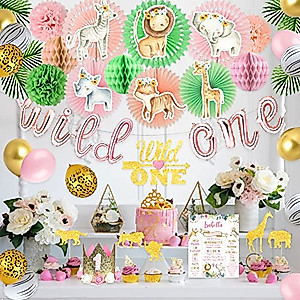 Wild One Birthday Decorations Girl, Homond 1st Birthday Girl Decorations Supplies Kit, Boho Floral 1st Birthday Pink