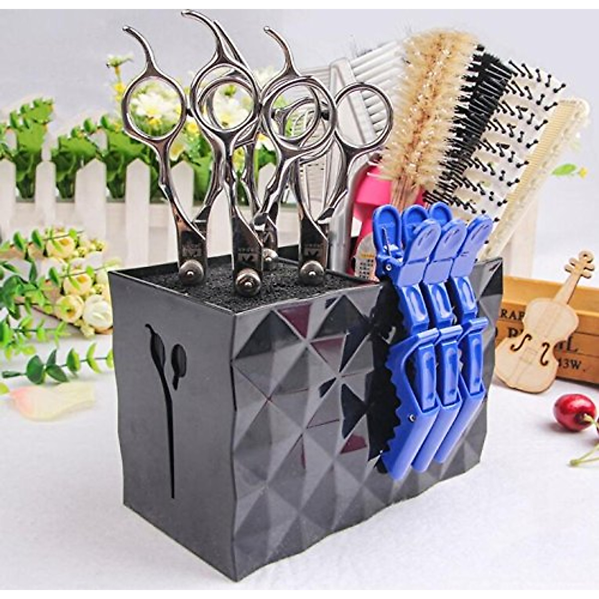 Professional Salon Scissors Holder Rack, Shear Holder,Modern Hairdressing Combs Clips Desktop Desk Organizer Accessories for Hair Stylist Office Home,Hairdresser Scissor Storage Case Keeper. - Black