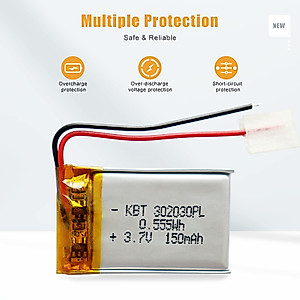 KBT 3.7V 150mAh Li-Polymer Battery：302030 Rechargeable Lithium-ion Replacement Batteries (2pack)