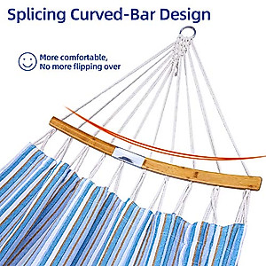 Double Hammock with Tree Straps Kit, Ohuhu Folding Curved-Bar Bamboo Hammock with Carrying Bag, Portable 2-Person Hammocks Swing for Patio Backyard Porch Camping Travel Indoor Outdoor Use