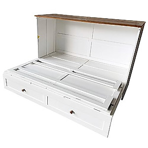 Queen Size Solid Pine Murphy Bed Chest with Charging Station and Large Storage Drawe,Folding Feature Perfect for Home Office or Small Room.