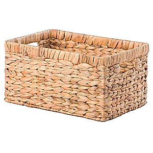 Natural Woven Water Hyacinth Wicker Rectangular Storage Bin Basket with Handles, Medium