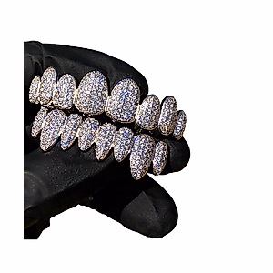 Shop-iGold 14k White Joker Gold Grillz for Mouth Top Bottom Hip Hop Teeth Grills for Teeth Mouth Grillz for Mouth Top Bottom Hip Hop 8 Teeth Grills for Teeth Mouth Set (Top & Bottom Set)