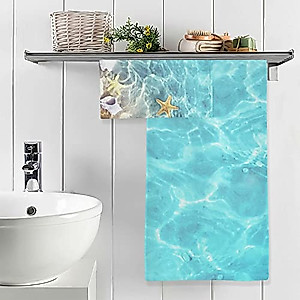 JIPONI Starfish Ocean Cotton Towel Set of 2, 1 Bath Towel 1 Washcloth Soft and Highly Absorbent Towels for Bathroom Hotel Spa Gym Decor