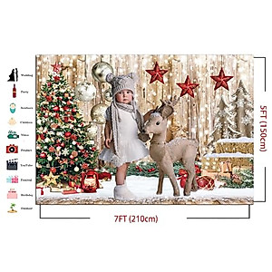 Dudaacvt 7x5Ft Christmas Backdrop Xmas Tree Gift Snow Vintage Wooden Floor Backdrop New Year Party Background Christmas House Party Background D679