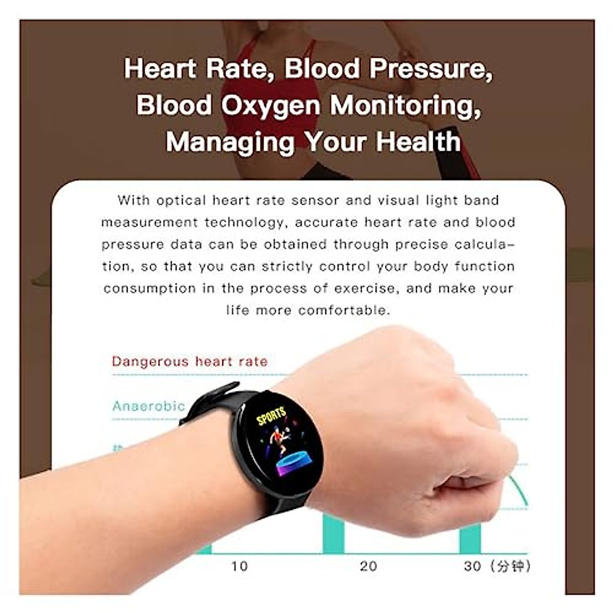 Viflosae 1.44-Inch Color Round Screen Smart Watch, Fashion Round Screen Health Data Recording Function Caller Id Watch, High Sensitivity, Single Button Control (Black)
