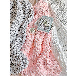 Twomissone Luxury Chunky Knit Chenille Bed Blanket 50x60 Large Knitted Throw Blanket Warm Soft Cozy Blankets for Cuddling up in Bed, on The Couch or Sofa (50"x60")