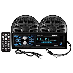 BOSS Audio Systems MCBK634B.6 Weatherproof Marine Receiver Speaker Package - MR634UAB Receiver, USB, AM/FM Radio, No CD Player, Bluetooth Audio, Two MR6B 6.5 Inch Speakers, MRANT10 Dipole Antenna