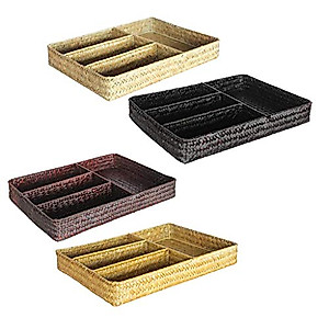 Backbayia Seagrass Pen Holder Office Supplies Stationery Storage Box Desk Organizer (Wood Color)