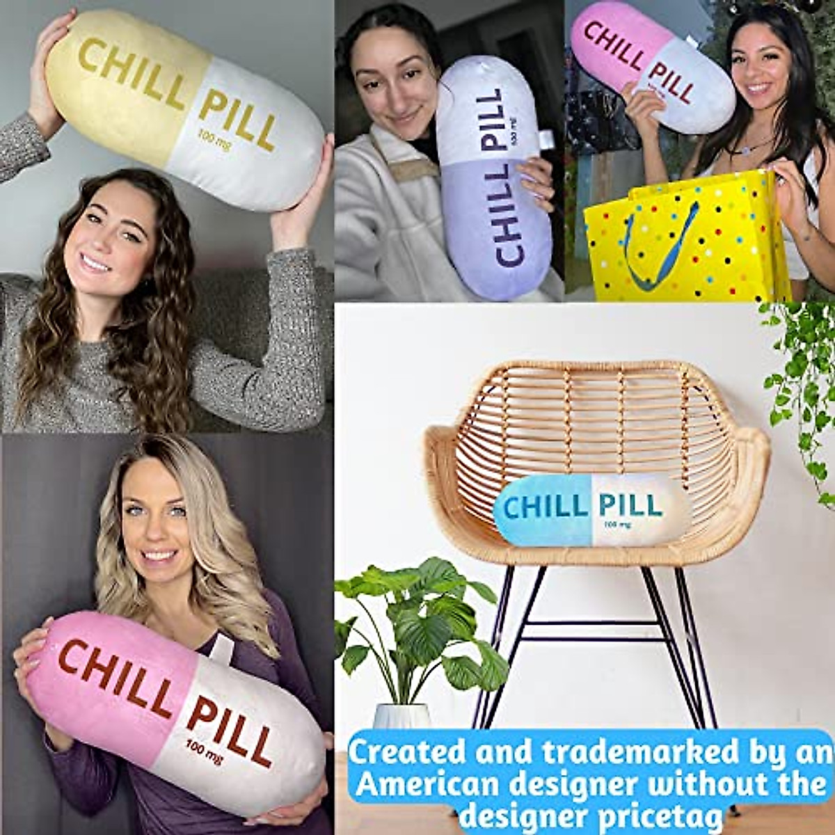 MRJ Products Chill Pill Pillow - Pink Preppy Cute Trendy Room Decor Aesthetic Throw Pillows, College Dorm Teenager Y2K Teacher Doctor Nurse Lawyer Student Friend Sister Birthday for her