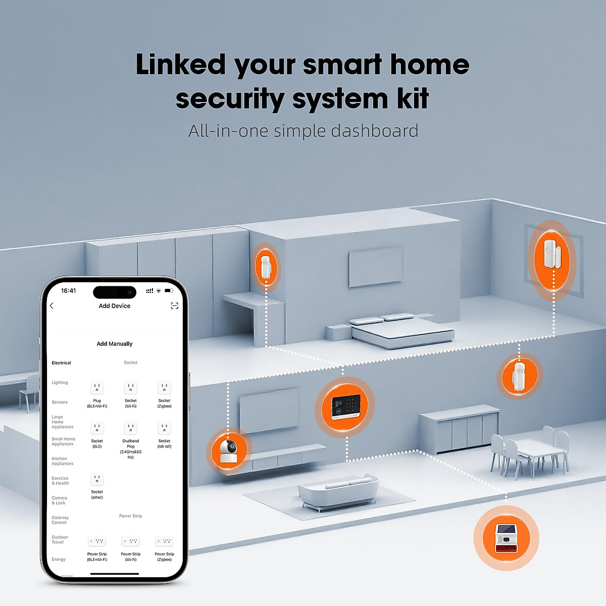 Wireless WiFi Smart Home Security DIY Alarm System with Motion Detector,Notifications with app,Door/Window Sensor, Siren,Compatible with Alexa,NO Monthly Fees