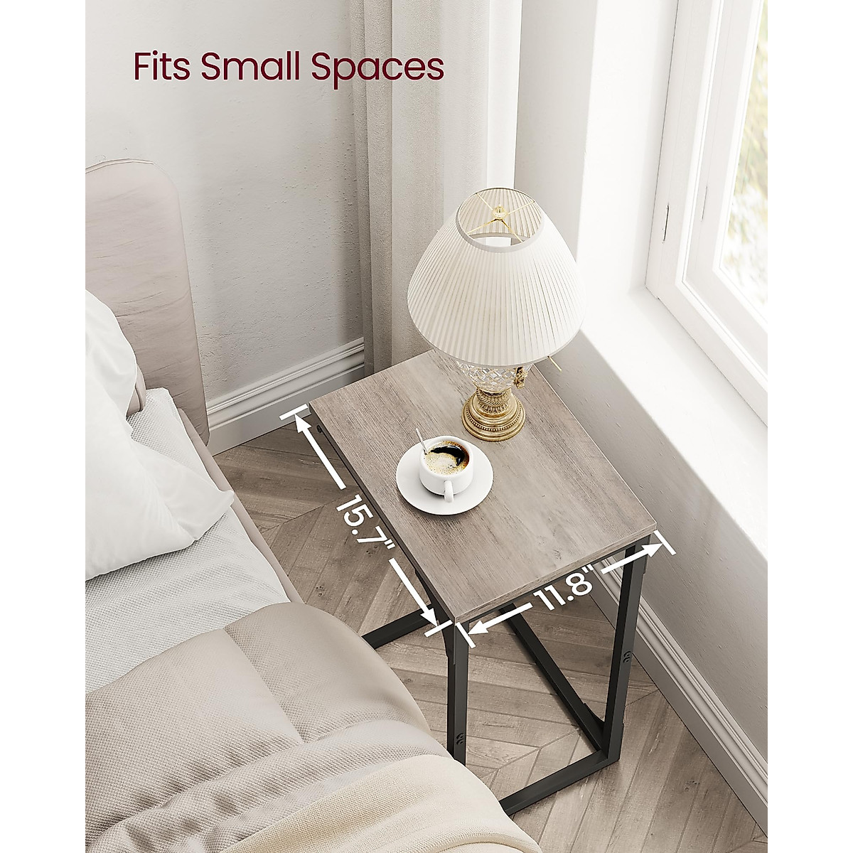 VASAGLE C-Shaped End Table, Small Side Table for Couch, Sofa Table with Metal Frame for Living Room, Bedroom, Bedside, Greige and Black