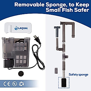 LAQUAL Aquarium Filter with Surface Skimmer, 15-30 Gallon Small Fish Tank Filter, Full Contact & 3 Layer Filtration, Quiet & Efficient, Waterfall Design for Increasing Oxygen, Hang on Back Filter