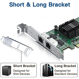 10/100/1000Mbps Gigabit Ethernet Network Interface Card (NIC) Dual Copper RJ45 Ports, with Intel 82576 Chip, Equivalent to Intel E1G42ET, PCIE 2.0 X1, Support Windows/Windows Server/Linux/VMware ESX