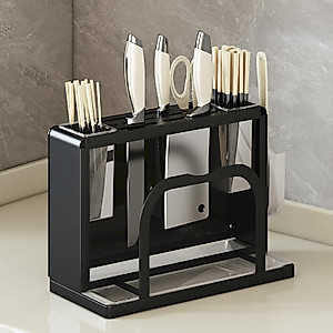 Universal knife holder, kitchen knife holder, storage rack, kitchen utensil rack, cutting board rack, pot cover bracket with anti slip pad suitable for countertop cabinets (black)