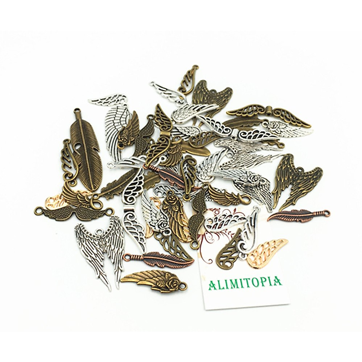 100 Grams Assorted Feather And Wing Punk Steampunk Charm Pendant Connector for DIY Necklace Bracelet Jewelry Making Findings