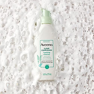 Aveeno Clear Complexion Foaming Oil-Free Facial Cleanser with Soy Extract & 0.5% Salicylic Acid, Acne Treatment Face Wash for Acne-Prone Skin, Sulfate-Free & Hypoallergenic, 6 fl. oz