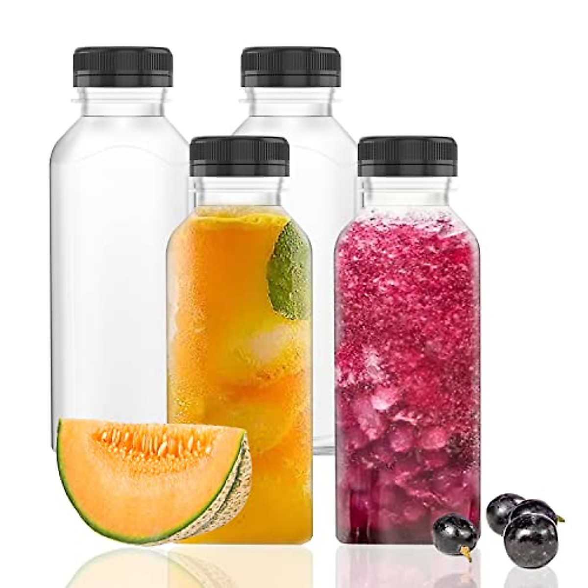12 Oz Plastic Juice Bottles Empty Clear Containers with Tamper Proof Lids for Juice, Milk and Other Beverage, 4 Pcs