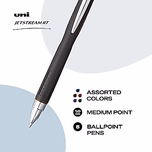Uniball Jetstream RT BLX 5 Pack, 1.0mm Medium Assorted, Wirecutter Best Pen, Ballpoint Pens, Ballpoint Ink Pens | Office Supplies, Ballpoint Pen, Colored Pens, Fine Point, Smooth Writing Pens