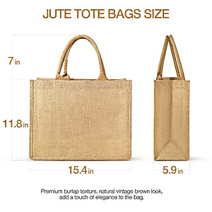 DGDFLDGC 1 Pack Burlap Bags, Jute Tote Bags with Laminated Interior Soft Handles, Reusable Grocery Shopping Gift for Wedding Bridesmaid, Blank Embroidery DIY 15.4''x11.8''x5.9'', Brown