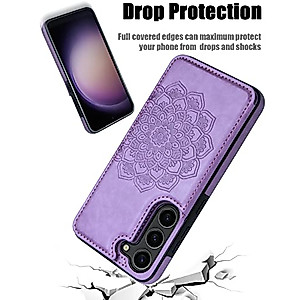 MMHUO for Samsung S23 Plus Case with Card Holder,Flower Magnetic Back Flip Case for Samsung Galaxy S23 Plus Wallet Case for Women,Protective Case Phone Case for Samsung Galaxy S23 Plus 5G,Purple