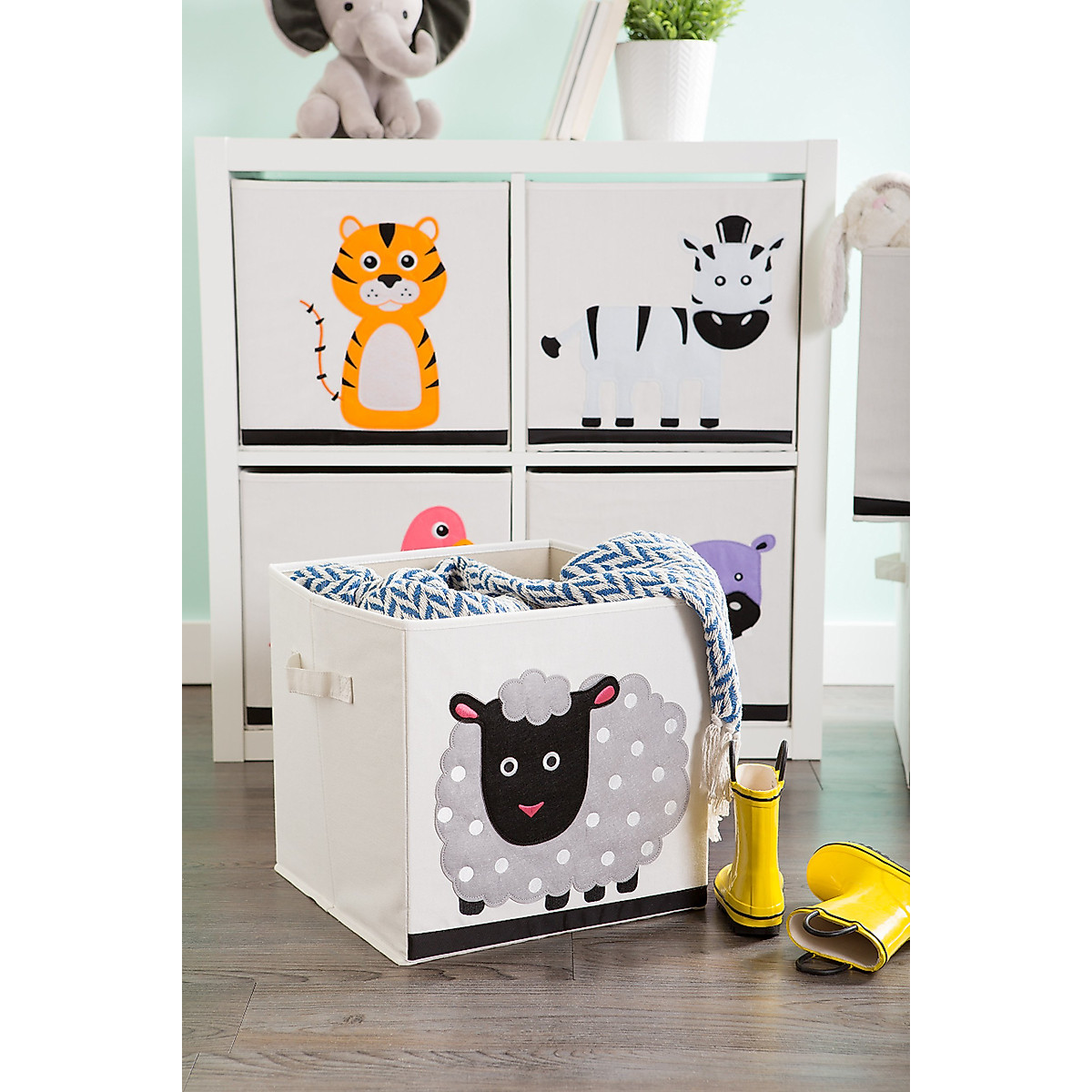 E-Living Store Collapsible Storage Bin Cube for Bedroom, Nursery, Playroom and More 13x13x13 - Sheep